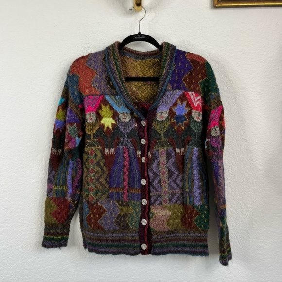 Vintage | Sweaters | Vtg Handmade Knit Crochet Majesty Peruvian ...